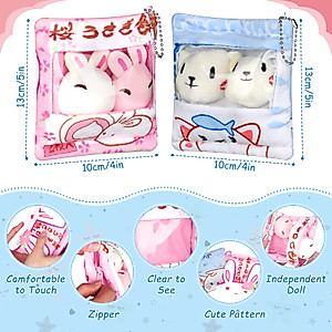 Zomiboo 2 Pcs Kawaii Room Decor Cute Plush Stuffed Pillows Snack Mini Toys Soft Cartoon Baby Back to School Doll Key Chain Gifts for Birthday Party Favors (Pink,Blue,Bunny,Cat)