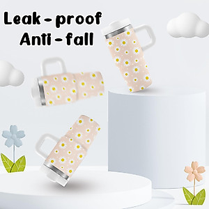 Daisy Gifts for Girls Women, Cute Daisys Tumbler with Handle for Kids 14 Oz, Daisy Lovers Gifts for Little Girl, Insulated Stainless Steel Daisies Flower Cups, Floral Birthday Gift for Daughter