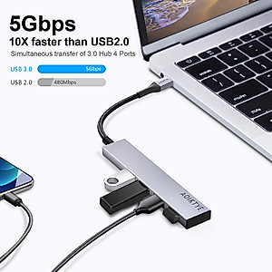 USB C to USB Hub 4 Ports 5Gbps, Aluminum USB C Adapter with 4 USB 3.0 Ports for Mac Mini, MacBook Pro/Air, Samsung S9/S8, iPad Pro, XPS, Dell, Chromebook, and More