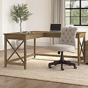 Bush Furniture Key West 60W Modern Farmhouse L Shaped Desk in Reclaimed Pine | 60-Inch Corner Table for Home Office