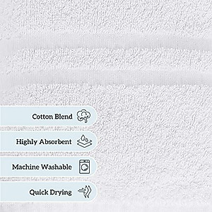 GREEN LIFESTYLE Luxury Bath Towel - White Large Bath Towels Pack for Spa, Gym, Bathroom, Hotel - 86% Cotton 14% Polyester -Super Soft, Thick and Absorbent 24 x 50 Bulk Bath Towel - (8-Pack)