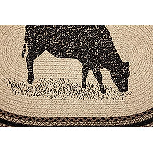 VHC Brands Sawyer Mill Charcoal Jute Rug Farmhouse Style Rustic Black Cow Animal Design Area Rug Entry Living Room Kitchen Floor Cover Oval Rug w/Pad 20x30