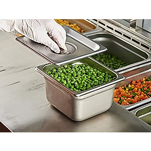 CURTA 6 Pack Anti-Jam Hotel Pans with Lids, 1/6 Size 4 Inch Deep, NSF Commercial 18/8 Stainless Steel Chafing Steam Table Food Pan with Covers