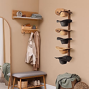 TIPSYTREE Cowboy Hat Rack,6 Pieces with Wooden Board, Metal , Wall Storage Hat Holder Organizer for Hat Collection Room Décor