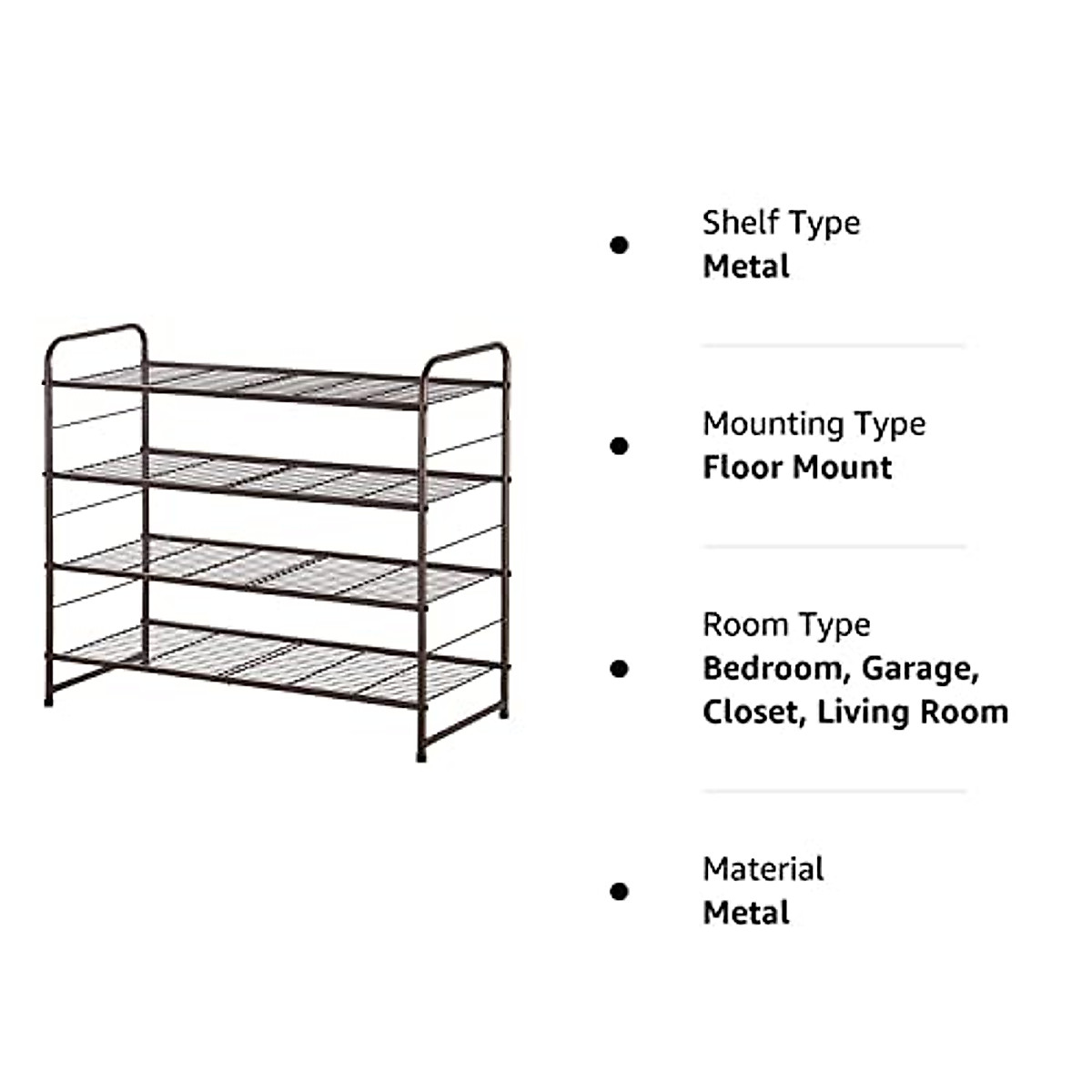 Bextsrack 4-Tier Shoe Rack, Stackable & Adjustable Wire Grid Shoe Shelf Storage Organizer for Closet Bedroom Entryway - Bronze