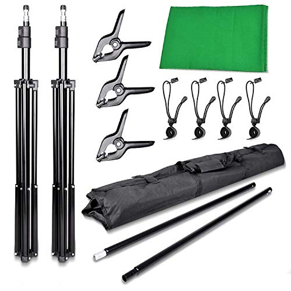 SLOW DOLPHIN Photo Background Support System with Backdrop Stand Kit, 100% Pure Muslin 6.5 Ft x 10 Ft Chromakey Green Screen Backdrop,Clamp, Carry Bag for Photography Video Studio