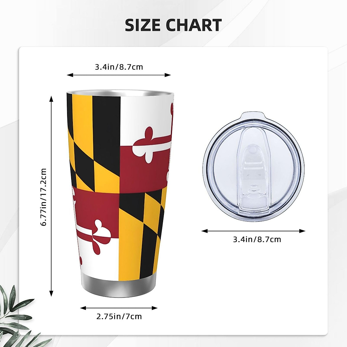 THLKLDKSZX Flag Of Maryland 20oz Tumbler With Lid And Straw,Spill-Proof Thermal Cup,Travel Coffee Mug,Stainless Steel Double Wall Vacuum Insulated Car Tumbler,Fits Most Car Cupholders,Hot & Cold