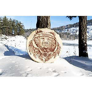 Siberian round shaman drum 19" (50 cm) with drawing of a bear/authentic tambourine/with beater and case included