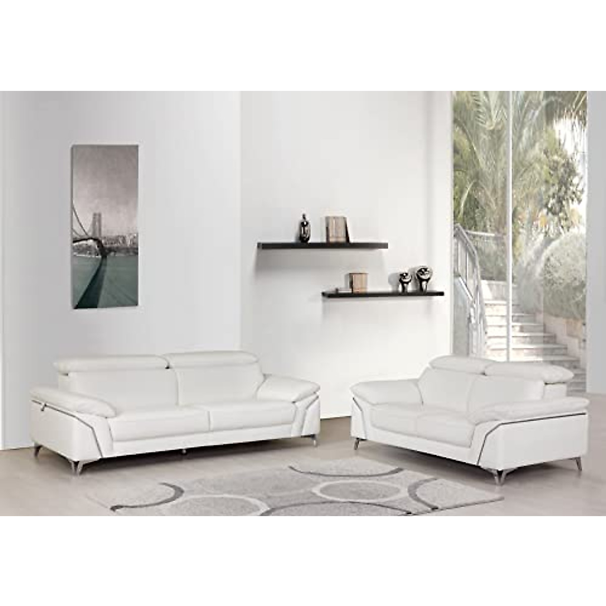 Blackjack Furniture Naples Italian Leather Adjustable Headrests, Sofa, 88", White