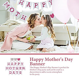 ABOOFAN Happy Mothers Day Banner Mothers Day Bunting Garland with Glitter Hearts Design for Mother’s Day Party Decoration Supplies