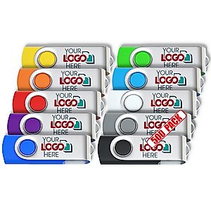 Possibox Custom Swivel USB Flash Drive 8GB Promotional Product Personalized with Your Logo - Bulk USB 2.0 - Customizable 500 Pack