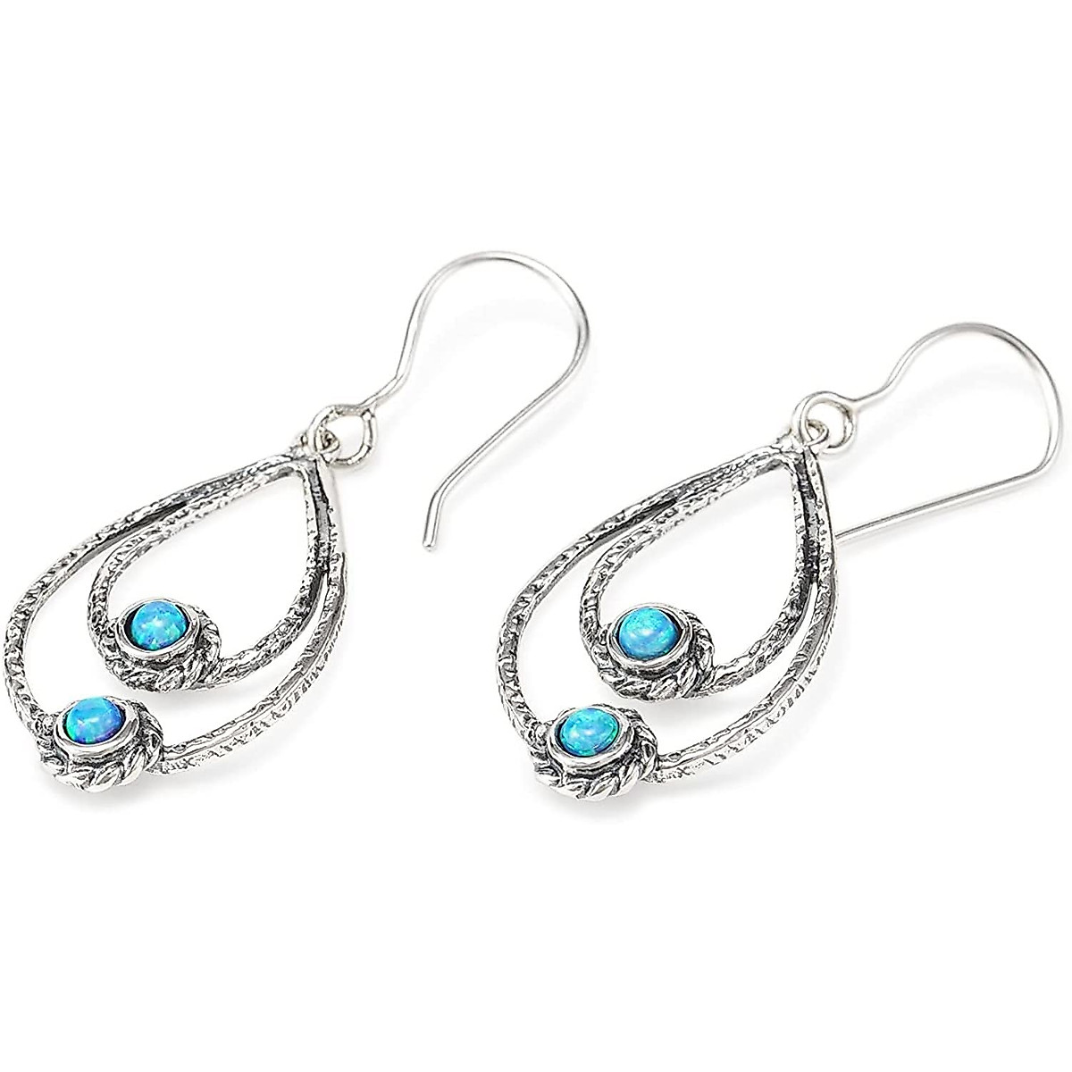 Joolala Looped Hoop Opal Drop Earrings - Handmade Opal Drop Earrings for Women – .925 Sterling Silver Looped Hoop Opal Drop Earrings