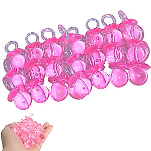 Bonka Bird Toys Blue Pink Yellow Clear Acrylic Pacifiers Foot Talon Craft Part Baby Binkie Shower Decoration Party Small Medium Large Bright Color Durable (Medium 24 Pieces, Pink)