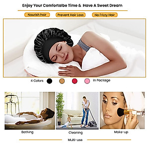 4Pcs Silk Bonnet Satin Bonnet，Hair Bonnets for Sleeping Long Hair Silk Hair Warp for Women Soft Wide Band Night Sleep Cap for Girls Kids