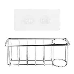 2-in-1 Stainless Steel Kitchen Adhesive Sponge Holder Brush Holder Sink Organizer Rustproof and Waterproof