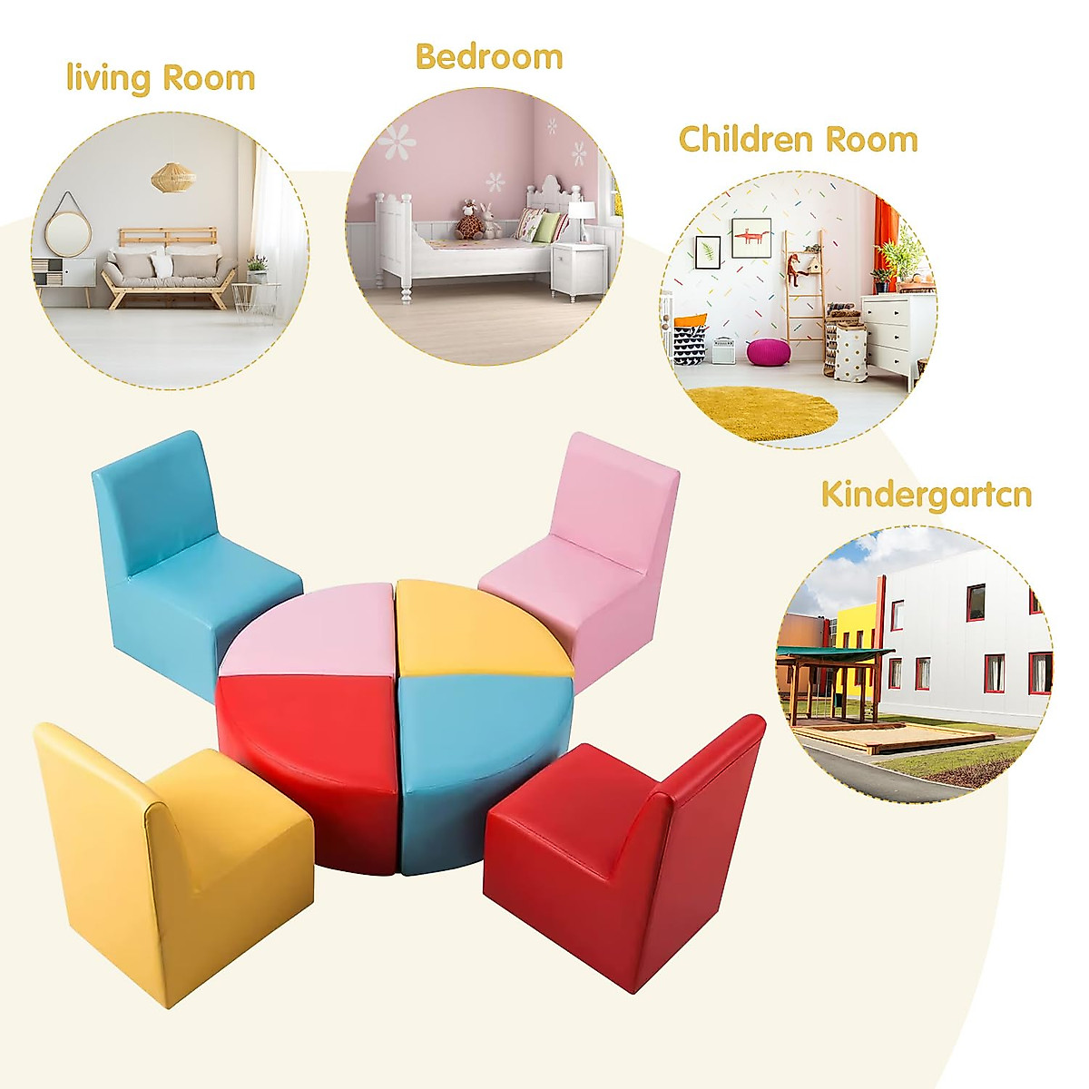 KINBOR BABY Flexible Seating Set for Toddlers and Kids, Children's Colorful Sofa Chair for Classroom Kindergarten Library 8 PCs Toddlers Soft Foam Set