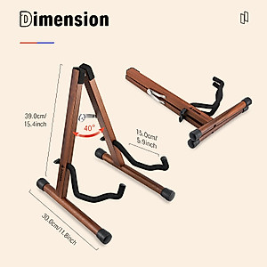 Donner Wood Guitar Stand, Acoustic Electric Wooden Guitar Floor Stand, A Frame Folding Guitar Holder Adjustable for Bass, Cello, Mandolin, Banjo, Ukulele