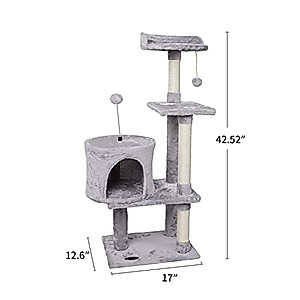 FISH&NAP US06H Cat Tree Cat Tower Cat Condo Sisal Scratching Posts with Jump Platform Cat Furniture Activity Center Play House Grey