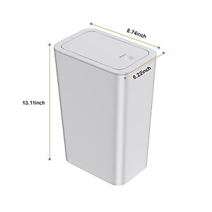 ePiiChua 3 Pack 10 Liter / 2.6 Gallon Small Trash Can with Lid, Bathroom Garbage Can with Pop-up Lid, Waste Basket for Bathroom, Kitchen, Bedroom, Powder Room, Craft Room, Office, College (Gray)