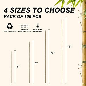 DaTpuik 12 inch Natural Bamboo Skewers for Barbecue Party，Fruit，Kabob，Appetiser，Hamburger，Cocktail，Craft，Bouquet，Chocolate Fountain，Corn Dog, diameter=4mm. More Size Choices 6"/8"/10"/12"(100 PCS)