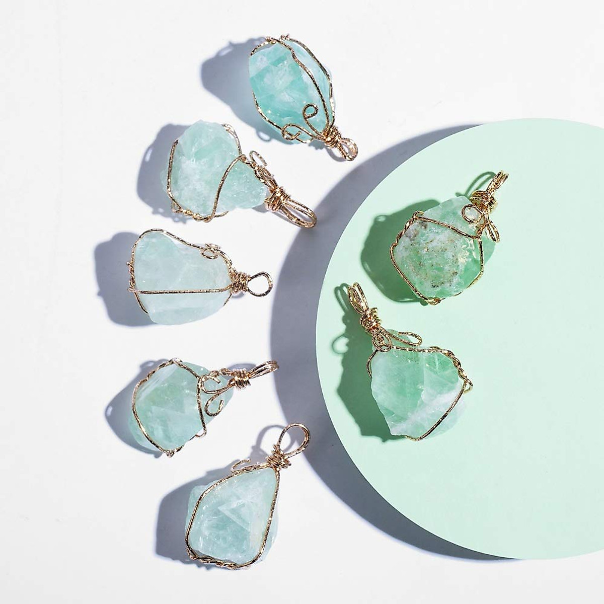 JUNHAN 3PCS Raw Irregular Crystal Pendant Necklace for Women Natural Tumbled Rock Quartz Wrapped Gold Wire Chakra Gemstone Jewelry with 2 Different Chains