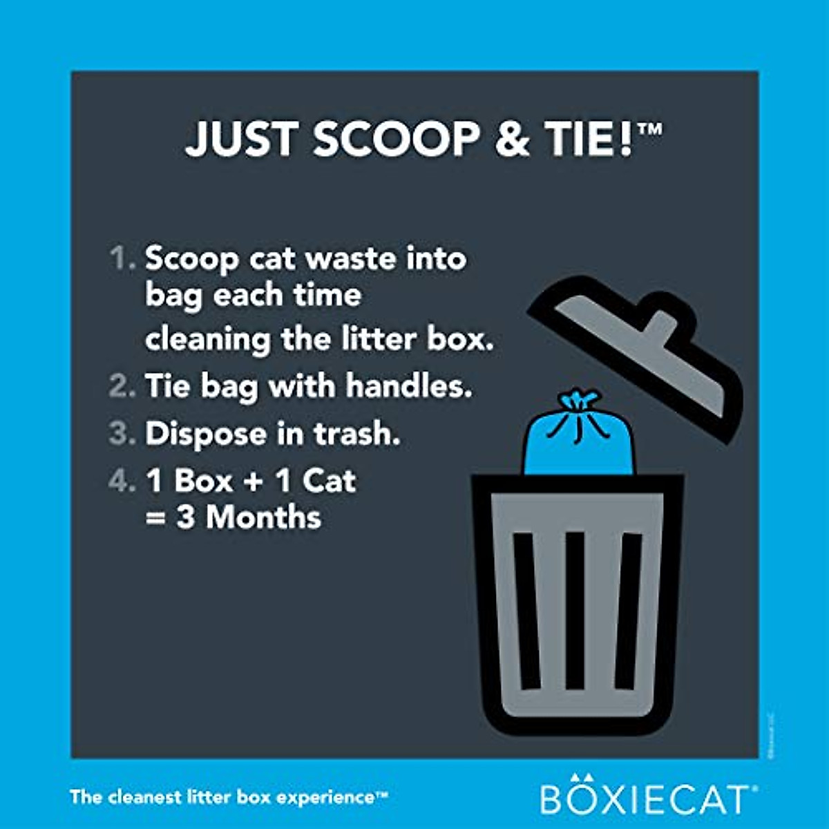 Boxiecat Scoop & Tie Cat Litter Waste Bags -Unscented– Leakproof - Large to Fit Any Scoop – Convenient Handles Tie & Seal in Odors - 1 Count (Pack of 120)