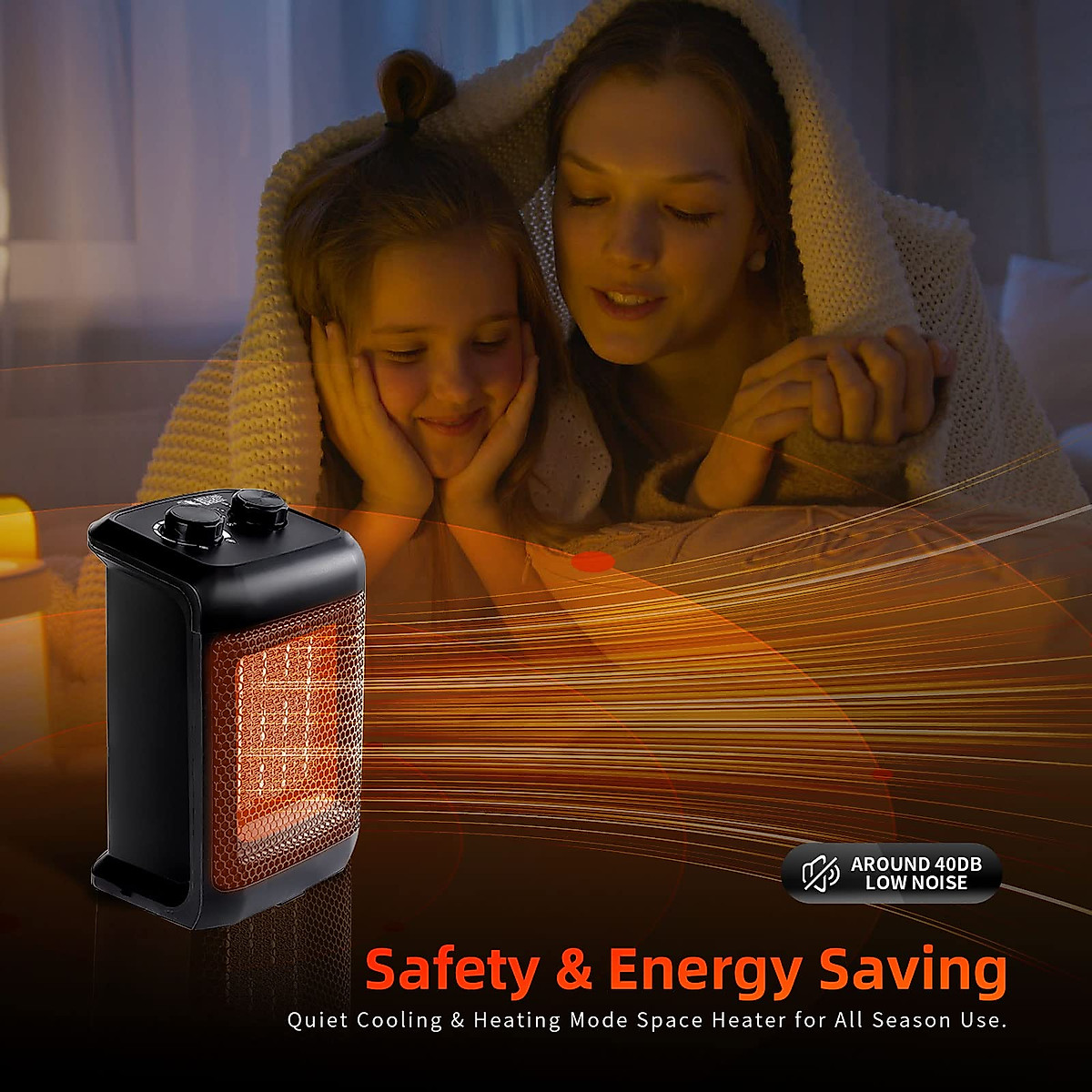 BEYOND BREEZE Space Heater, 1500-Watt Ceramic Portable Electric Heater, Small Heater with Tip-Over Switch, Overheat Protection, Adjustable Thermostat, Quiet and Safe for Indoor Use Office Bedroom