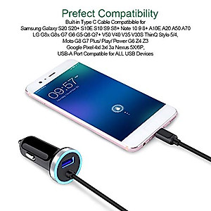 USB C Car Charger, 3.4A Fast Charging Car Charger for Samsung Galaxy S23 S22 S21 S20 S10E S9 S8 Note 20 10 9 8 A50 A20 A51 A70 A71 A21 A10E, LG G7 V60 Stylo 6/5, Car Adapter 3ft Type C Charger Cable