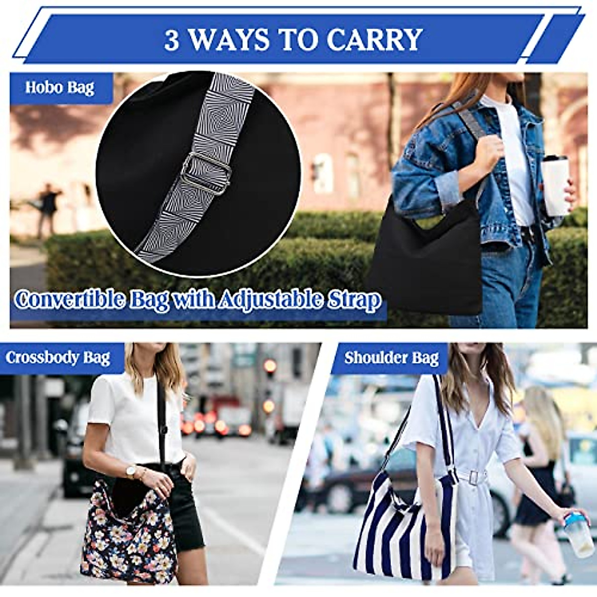 VX VONXURY Crossbody Bag,Lightweight Canvas Shoulder Tote for Women Water Resistant Top Zip Hobo Purse with Adjustable Strap