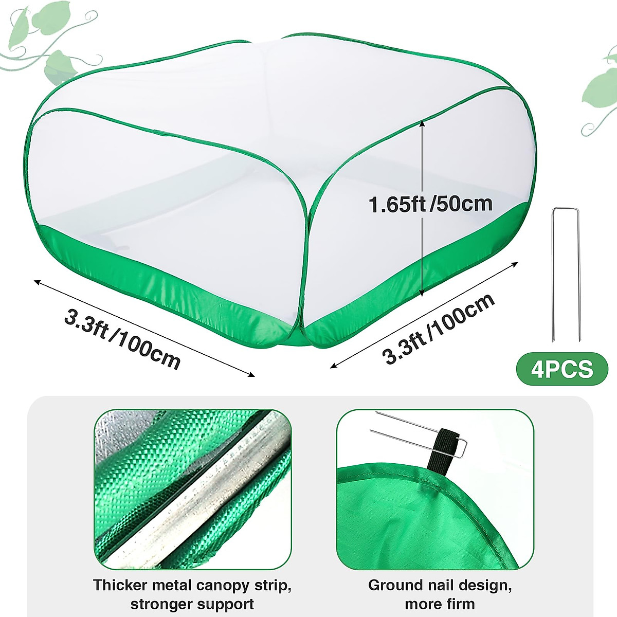 Upgraded Garden Netting - 3.3 × 3.3 × 1.65 FT Plant Covers Net for Square Raised Garden Bed, Ultra Fine Garden Mesh Netting Protection from Bird Pest Barrier Net Row Cover for Plant Fruit Vegetable