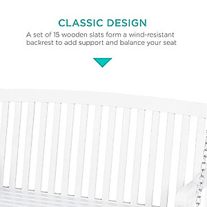 Best Choice Products 48in Wood Porch Swing Outdoor Patio Hanging Bench Chair Furniture for Deck, Garden, Yard w/Mounting Chains, Curved Back Design, 500lb Weight Capacity - White