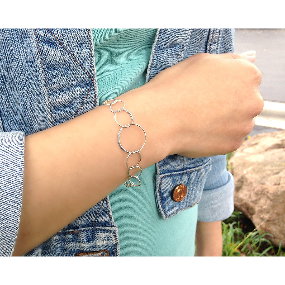 EFYTAL 70 Birthday Gifts, 925 Sterling Silver 7 Ring Bracelet for Women, 7 Circles Jewelry, Gifts for 70 Year Old, 70th Birthday Gifts for Grandma