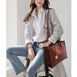 KEEPOP Handbags for Women 3pcs Tote Set PU Leather Shoulder Bags Top-Handle Purses Work Shopper Satchel Chain Crossbody Bag