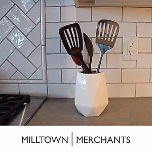 Milltown Merchants Ceramic Utensil Holder - Kitchen Utensil Holder - Utensil Crock - Utensil Caddy/Container Utensil Holder (Geometric)