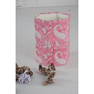 Floral Hand Block Printed 3.3 Gallon Decorative Waste Basket – Eco-Friendly Cardboard Trash Can, Plastic-Free & Sustainable, Perfect for Christmas and Housewarming Gifts (1, Pink MUKAT)