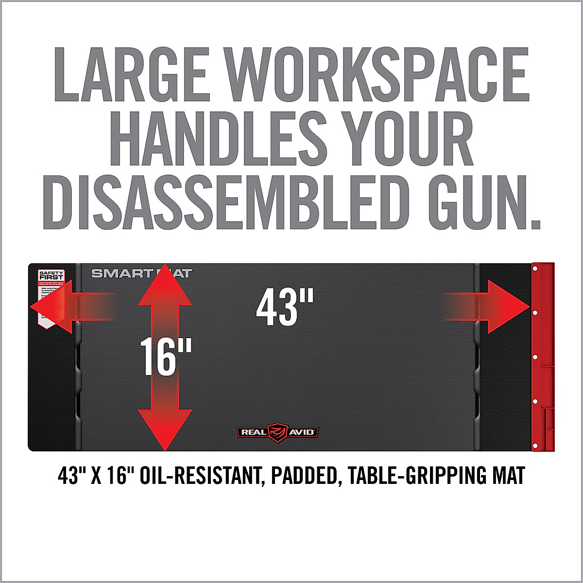 Real Avid Universal Smart Mat - 43x16”, Large Gun Cleaning Mat With Integrated Red Parts Tray, Gun Oil Resistant, Non-Slip, Padded Cleaning Mat, Great Rifle Cleaning Mat for Gun Cleaning Kits,charcoal