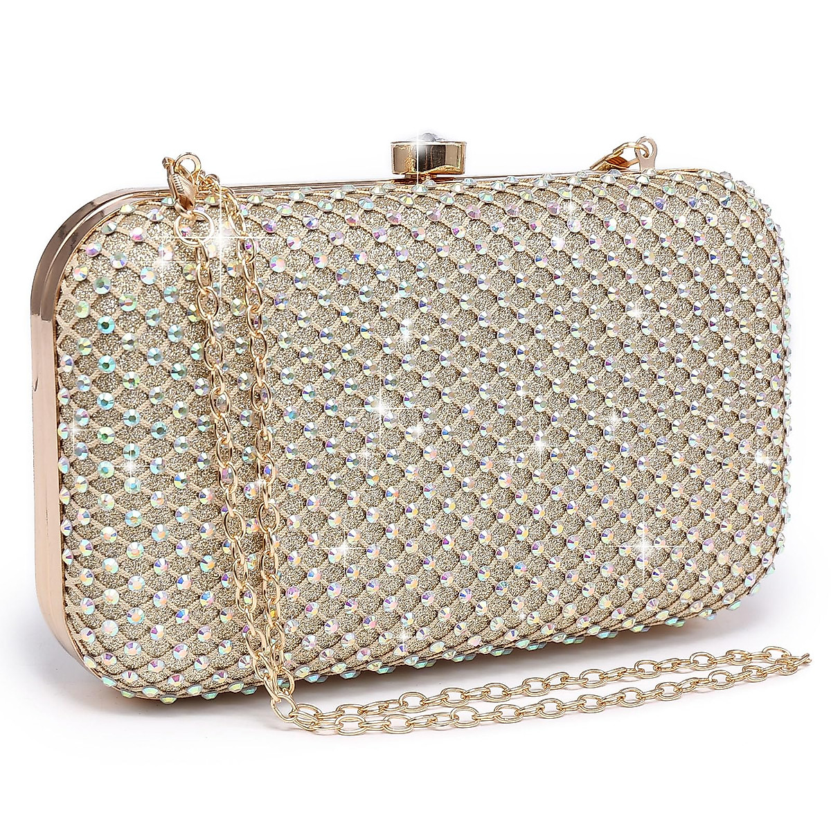 Dasein Womens Rhinestone Clutch Purse Sparkling Evening Bag with Crystal Clasp for Formal Prom Party Wedding (Gold)