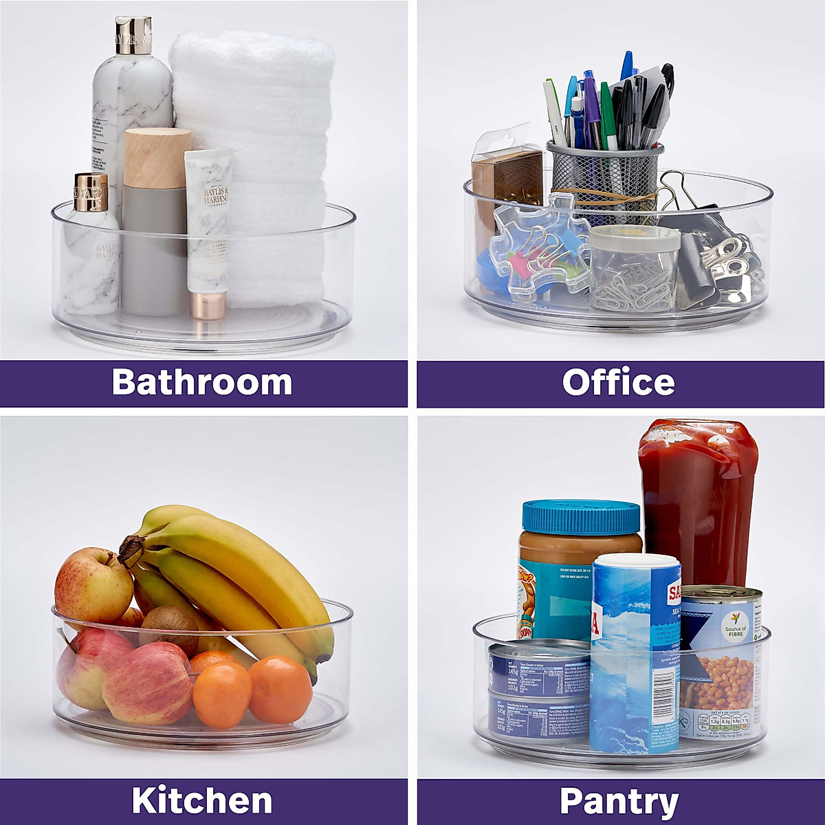 MATANA 9-Inch Clear Plastic Lazy Susan Organizer (2-Pack) Turntable Spice & Condiment Carousel for Kitchen, Bathroom, Cabinet, Fridge Storage