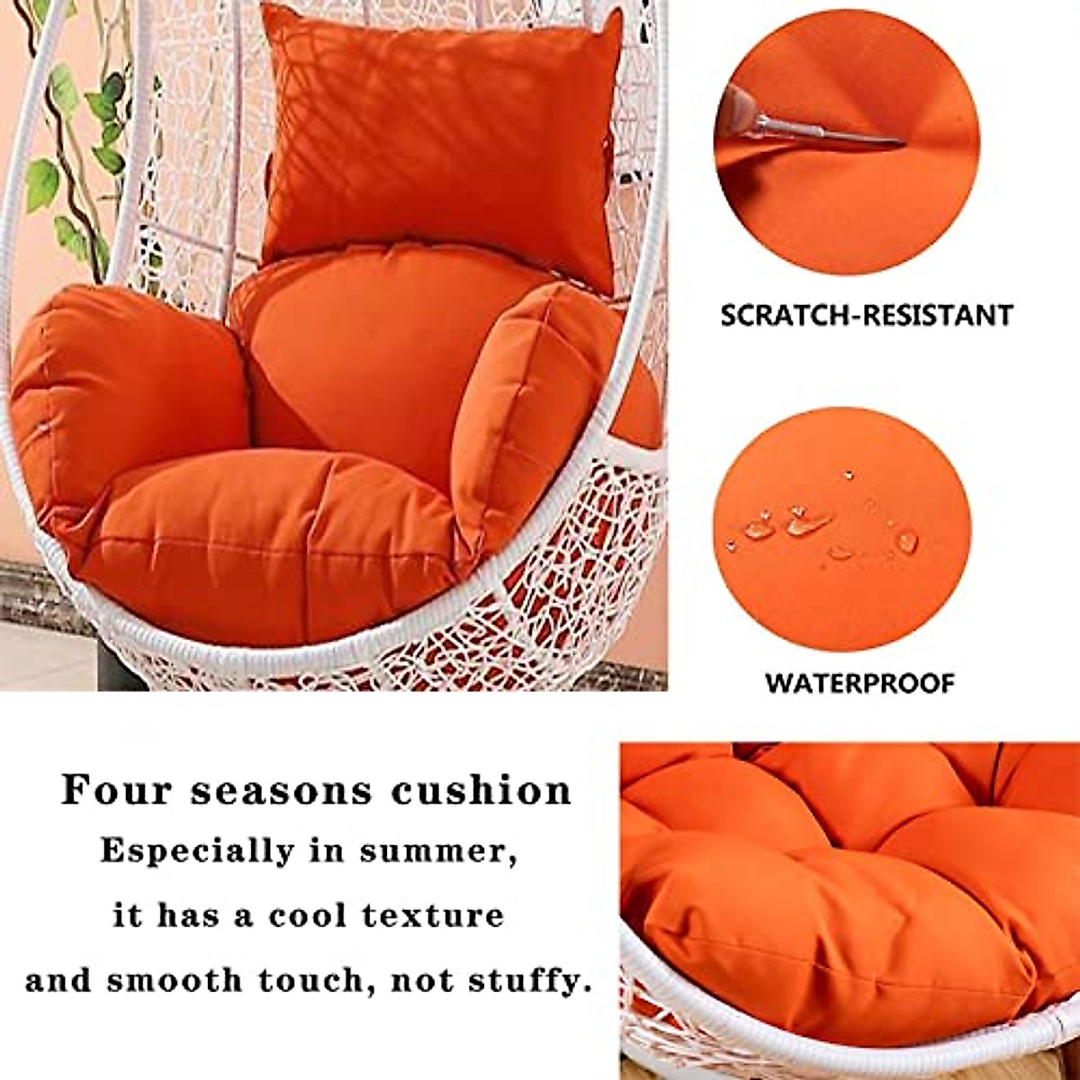 MHUQIA Hanging Basket Chair Cushions, Hanging Egg Chair Cushion Replacement, Indoor, Hanging Hammock Chair Cushion, Thick Nest Back Pillow Patio Garden Swing Chair Cushion Seat Pads (E)