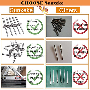 Sunxeke 100pcs Aluminum Large Flange Blind Rivets, 3/16 x 3/8 inch, Flange Diameter 5/8 inch(16 mm), Pop Rivets Assortment Kit Blind Rivet by Bolt Dropper, Grip Range(3-6mm)