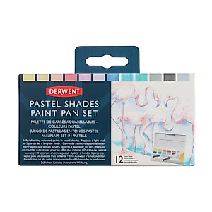 Derwent Pastel Shades Paint Set, Professional Quality Long Lasting Colors, Highly Pigmented Palette, Portable, Travel Set Includes 12 Paint Pans, Mini Waterbrush, Mixing Palettes, Sponge