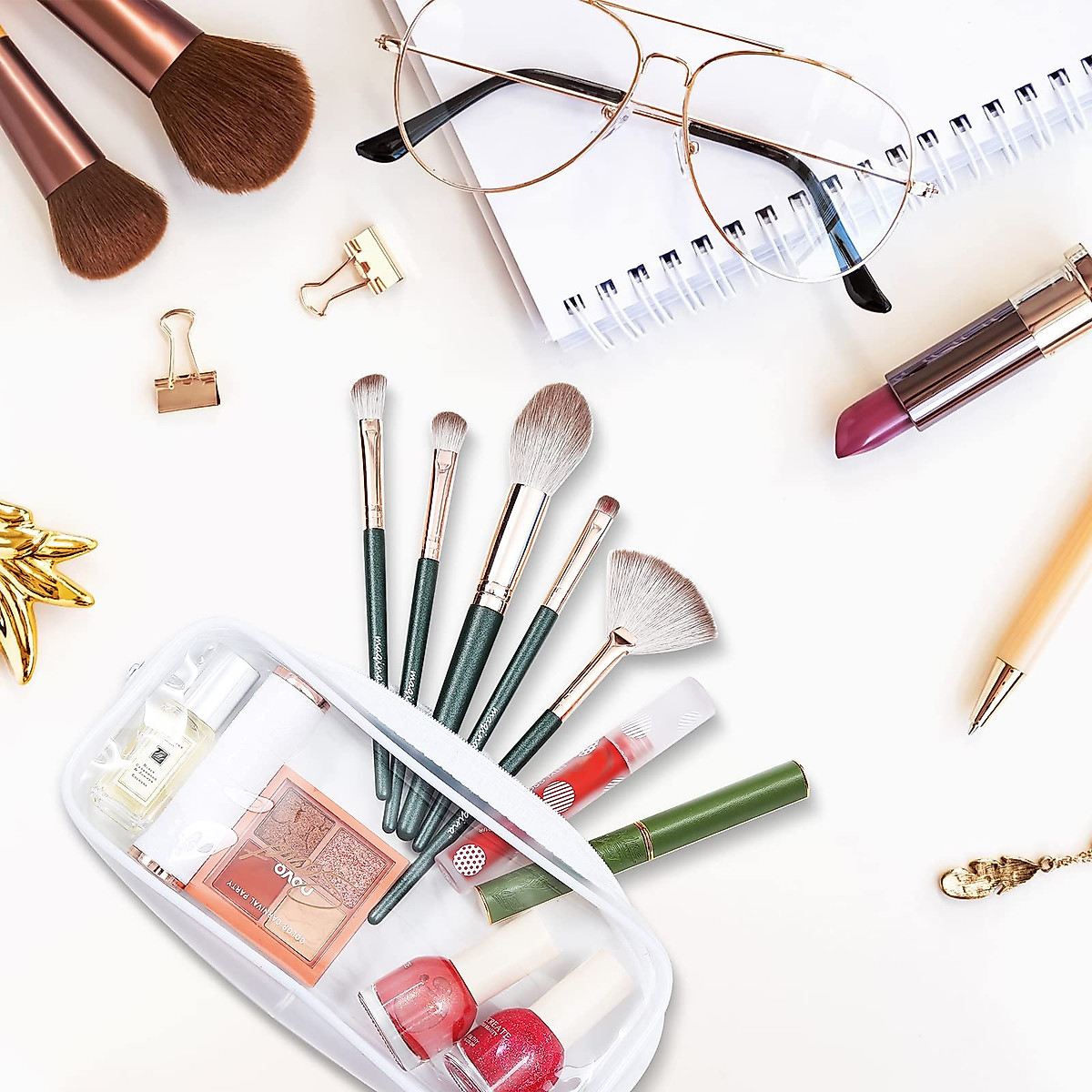 Sepamoon 30 Pcs Cosmetic Pouch Bag with Zipper Transparent Waterproof PVC Pencil Case Clear Makeup Bags Makeup Brush Case Large Capacity Pencil Bag for Office Stationery and Travel Storage (White)