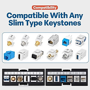 Everest Media Solutions Bundle – 2 Items: 24-Port Keystone Patch Panel + 50 Pack of RJ45 CAT6A Keystone Jacks - Blue