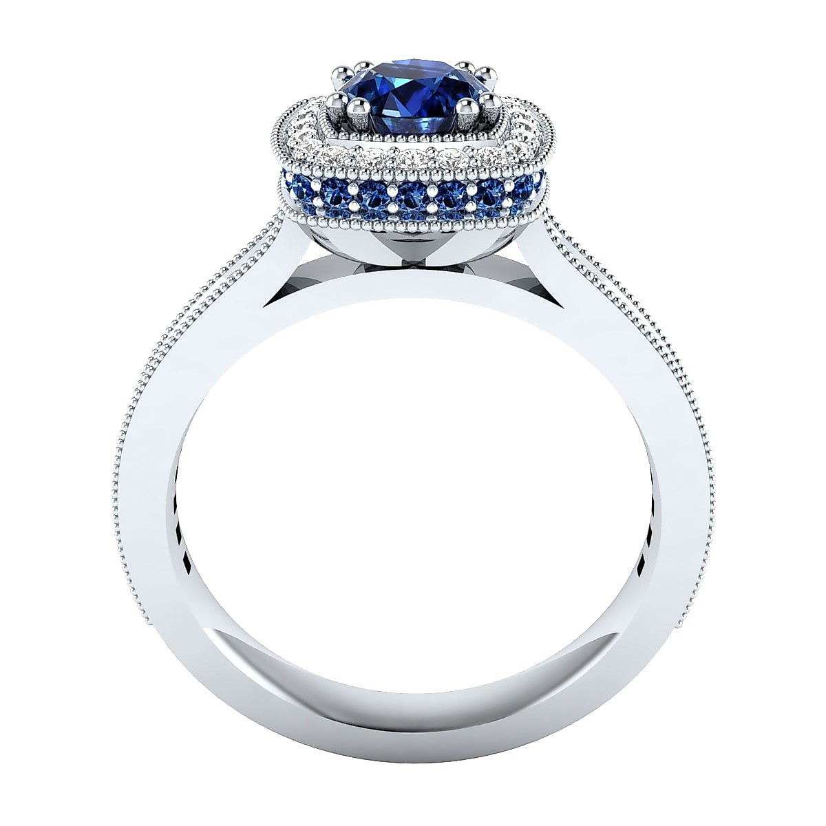 Demira Jewels 0.10 cttw Diamond Solid 14k White Gold Wedding Engagement Ring W/Simulated Blue Sapphire 8