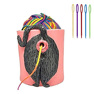 ZSYYDS Yarn Bowls for Crocheting Knitted Cat Butt Wool Ornament ABS Craft Knitting Bowl with 5PCS Knitting Needles (3)