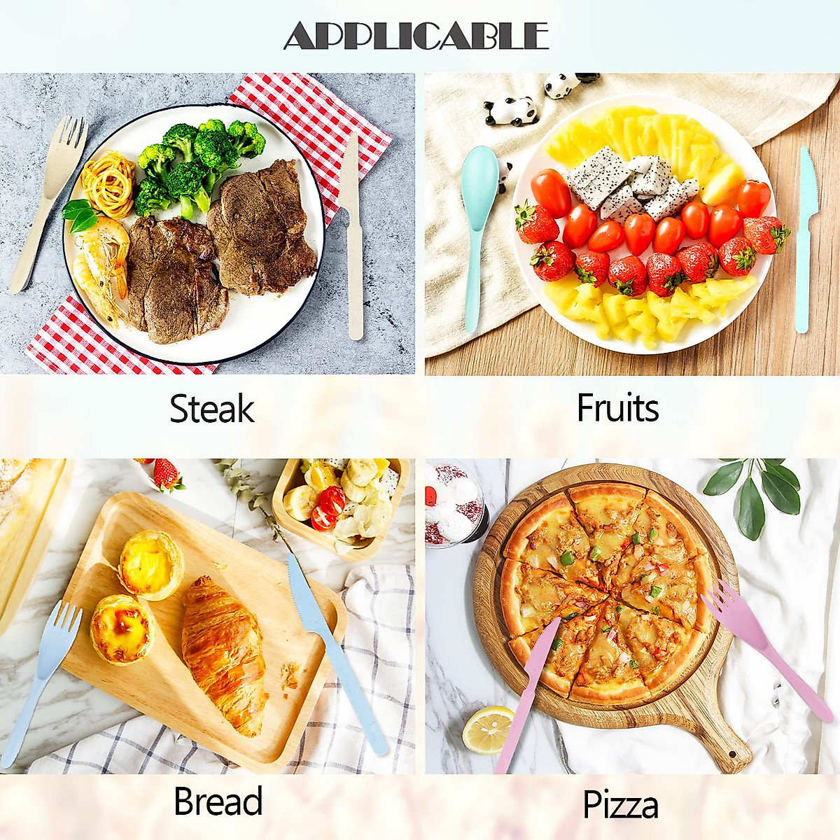 Reusable Travel Utensils Set with Case, 4 Sets Wheat Straw Portable Knife Fork Spoons Tableware, Eco-Friendly BPA Free Cutlery for Kids Adults Picnic Camping Utensils(Green, Beige, Pink, Blue)