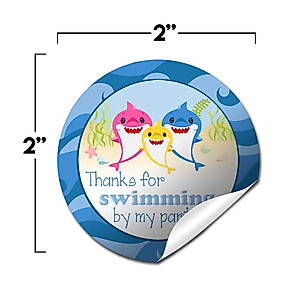 Little Shark Baby Aquatic Themed Birthday Thank You Sticker Labels for Kids, 40 2" Party Circle Stickers by AmandaCreation, Great for Party Favors, Envelope Seals & Goodie Bags