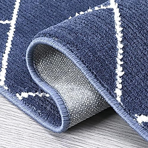 COZYLOOM 8x10 Modern Geometric Shag Rugs for Living Room Ultra Plush Diamonds Textured Area Rug Thick Fluffy Throw Carpet Boho Indoor Non-Slip Area Rug for Bedroom Home Office Floor Decor Navy