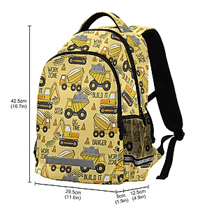 Truck Boys Backpack Yellow Excavator Kids Elementary School Bookbag Travel Rucksack Laptop Bag