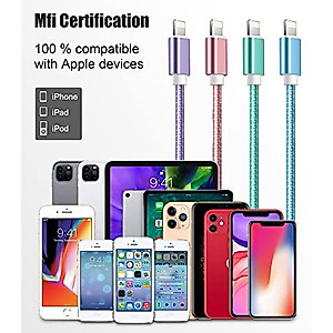 iPhone Charger Cord 4Pack【3FT/6FT/6FT/10FT】MFi Certified Lightning Cable Fast Charging Cord Nylon Braided iPhone Charging Cable Compatible with iPhone13 /12/11 /Pro Max/XR/8/7/6/6s/SE 2020-Multicolor